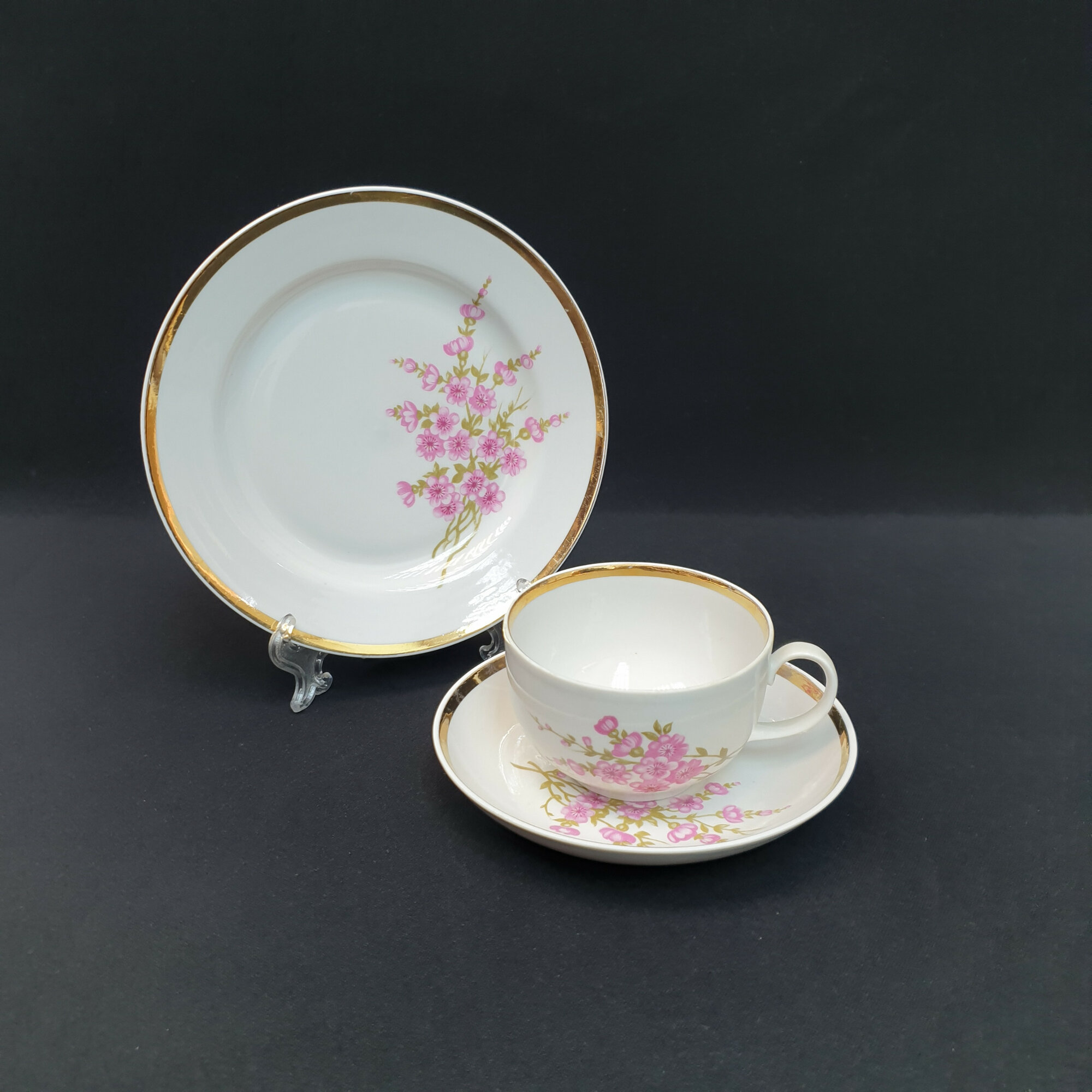 Винтажная чайная пара тройка Дулево, фарфор 200 мл, СССР