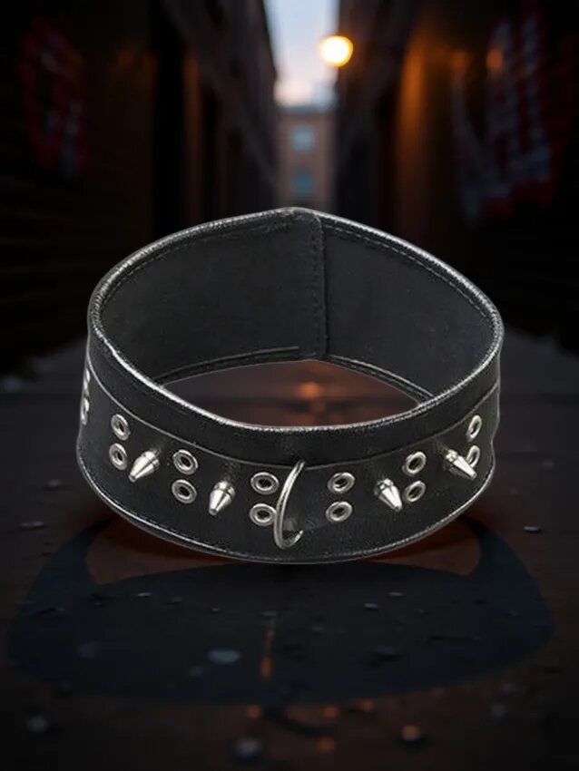 Secret Play Ошейник с шипами Sitabella, натуральная кожа чёрный