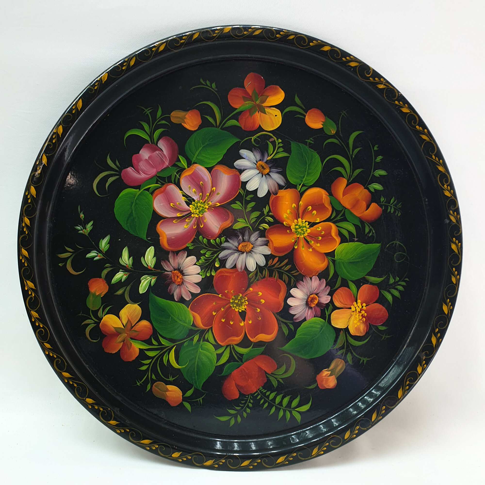 Винтажный поднос Цветы 36 см, металлический. СССР.