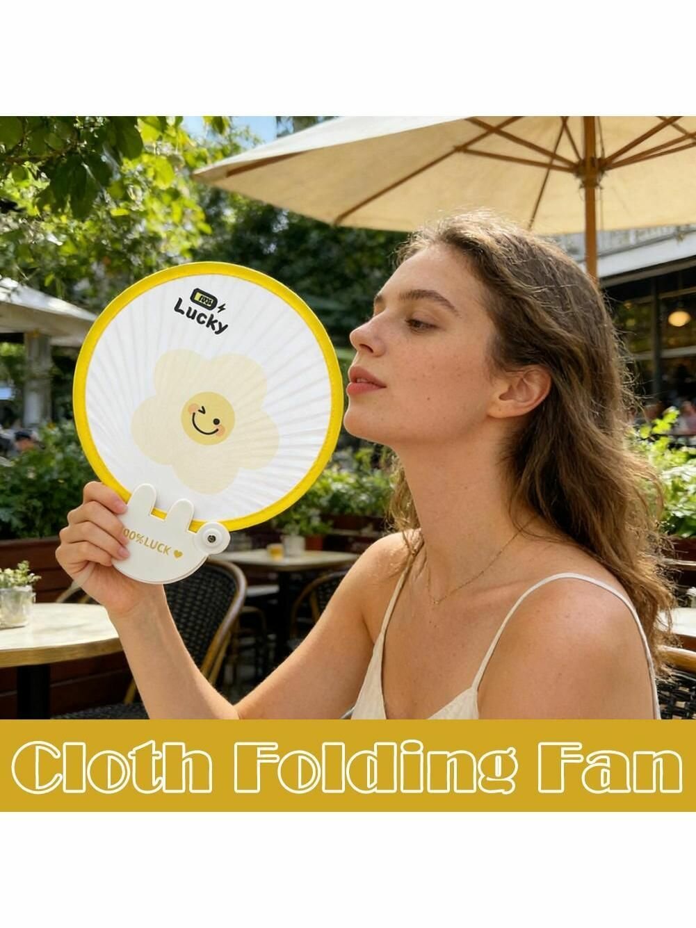 Складной круглый веер из ткани с милыми мультяшными принтами, летняя зонтная вентиляция, 2026 новинка