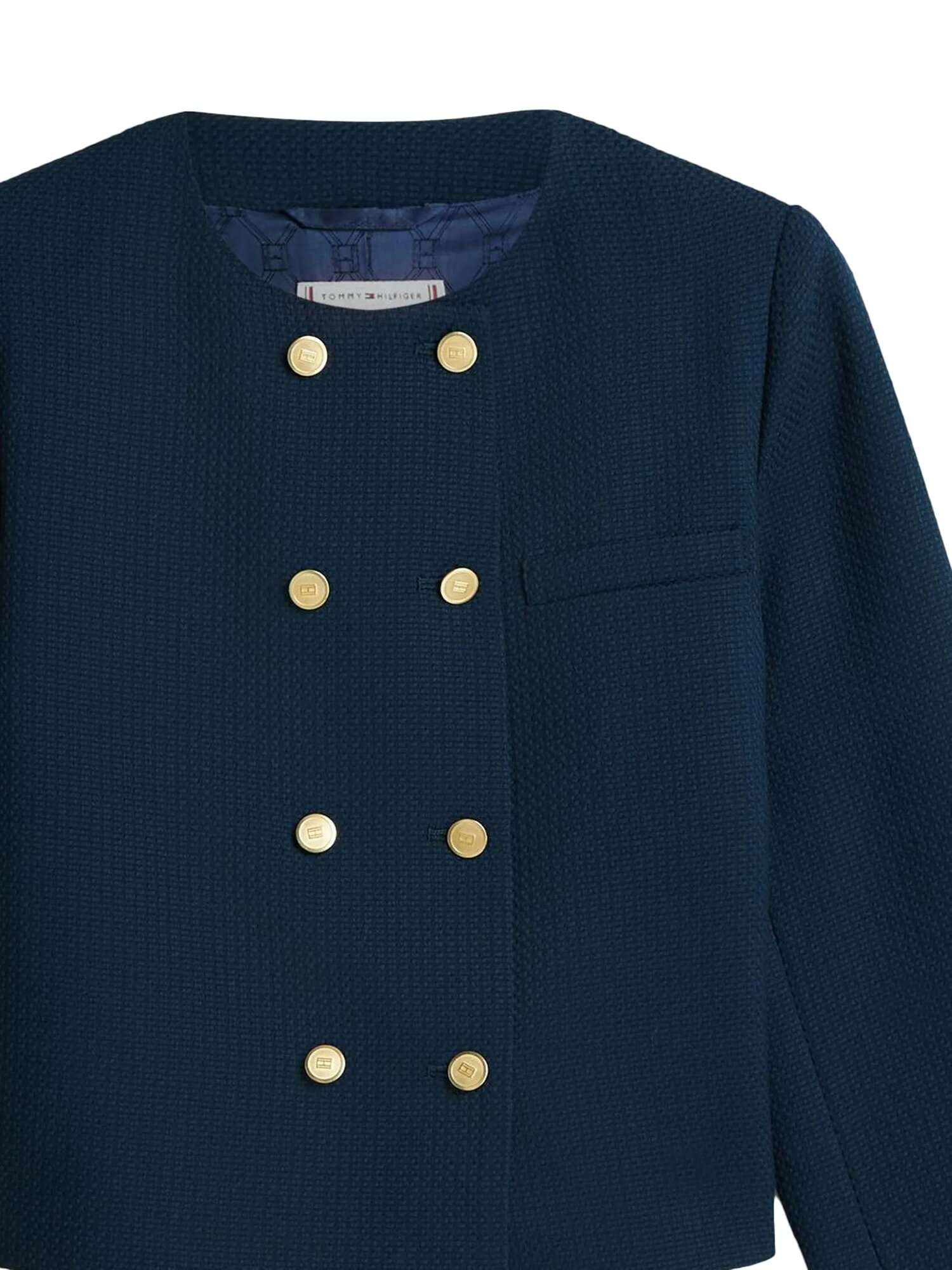 Куртка TOMMY HILFIGER Button round-neck jacket, размер 36 EU, blue — фото 1