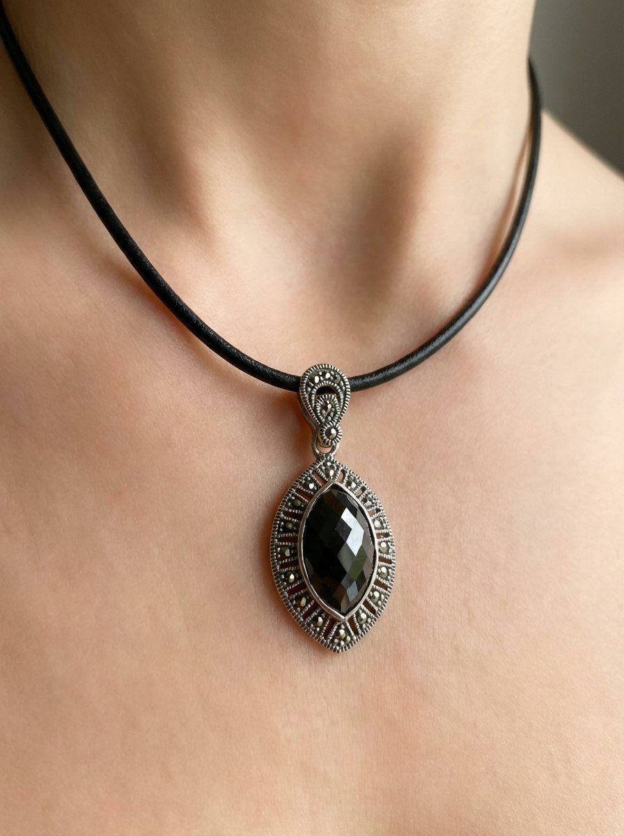 Подвеска для серег, серебро, 925 проба, марказит, оникс