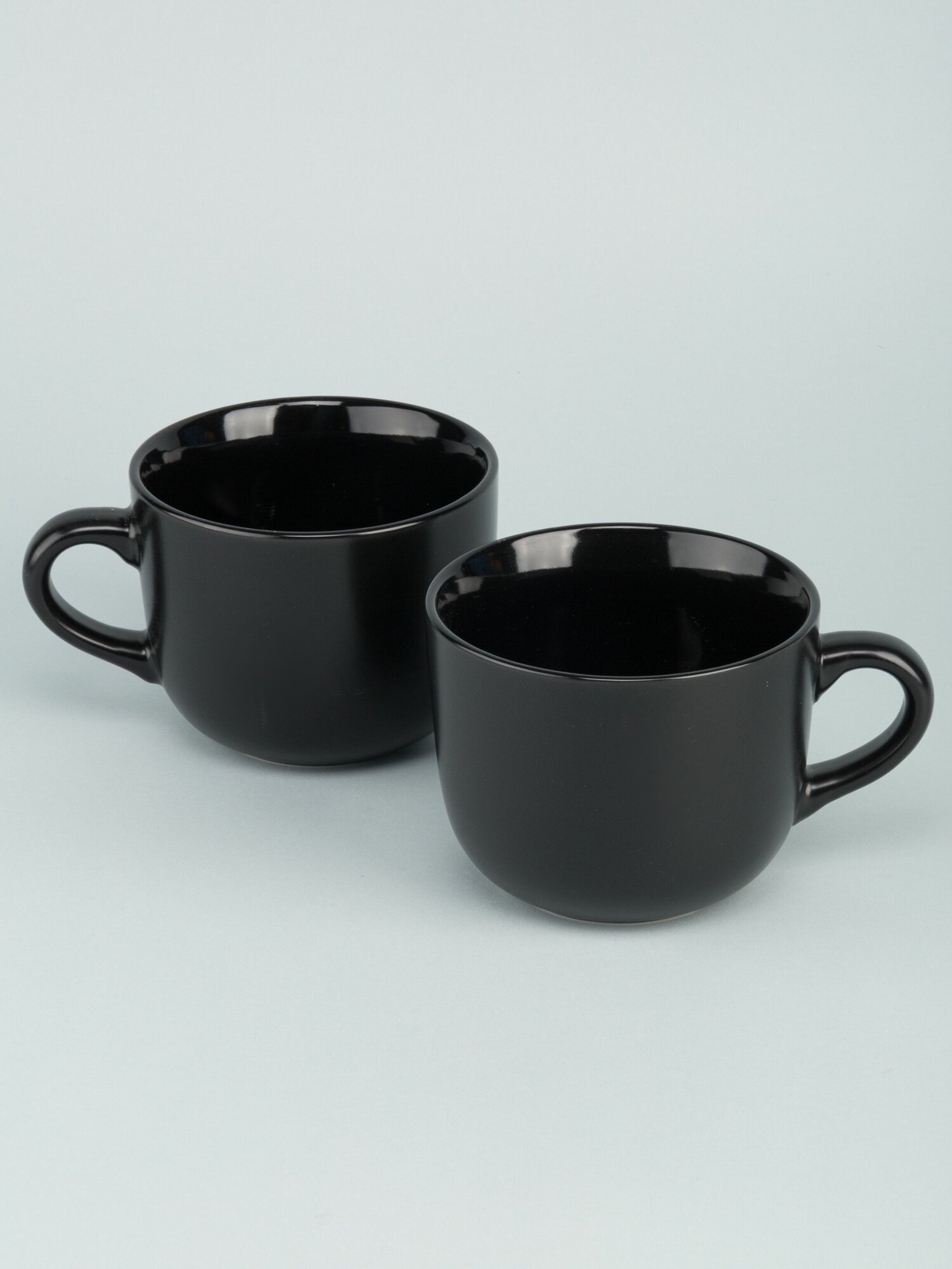 Бульонница-кружка керамическая с ручкой 700 мл черная набор 2 шт