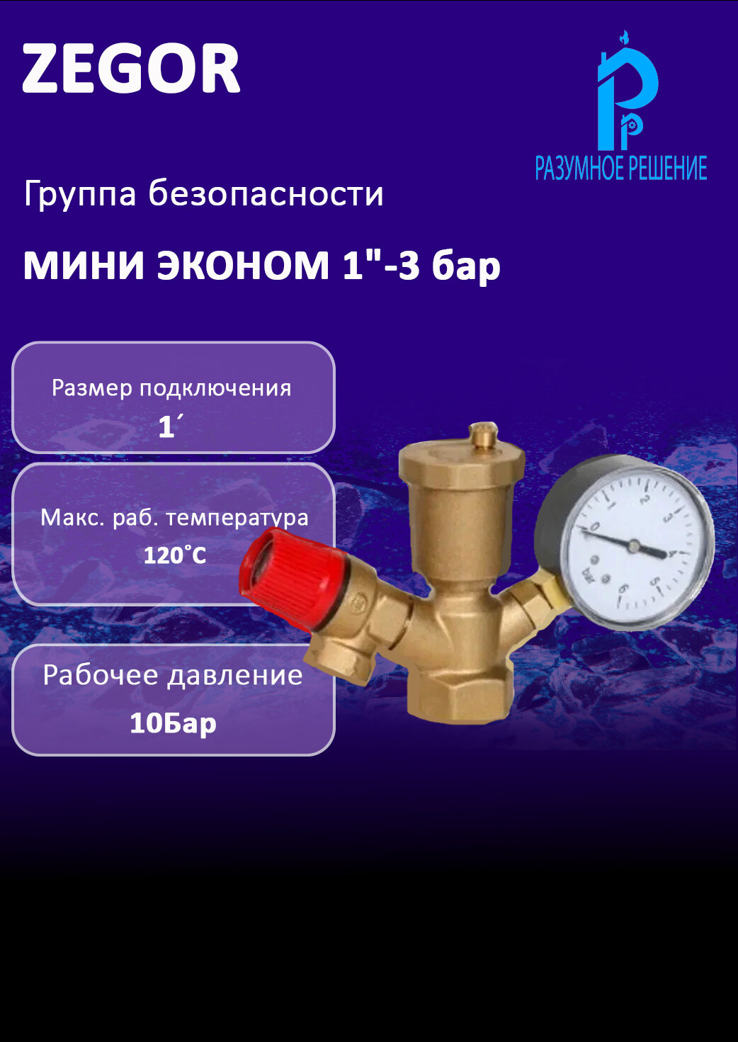 Группа безопасности мини эконом 1"-3 бар ZEGOR QS-5802E, латунь