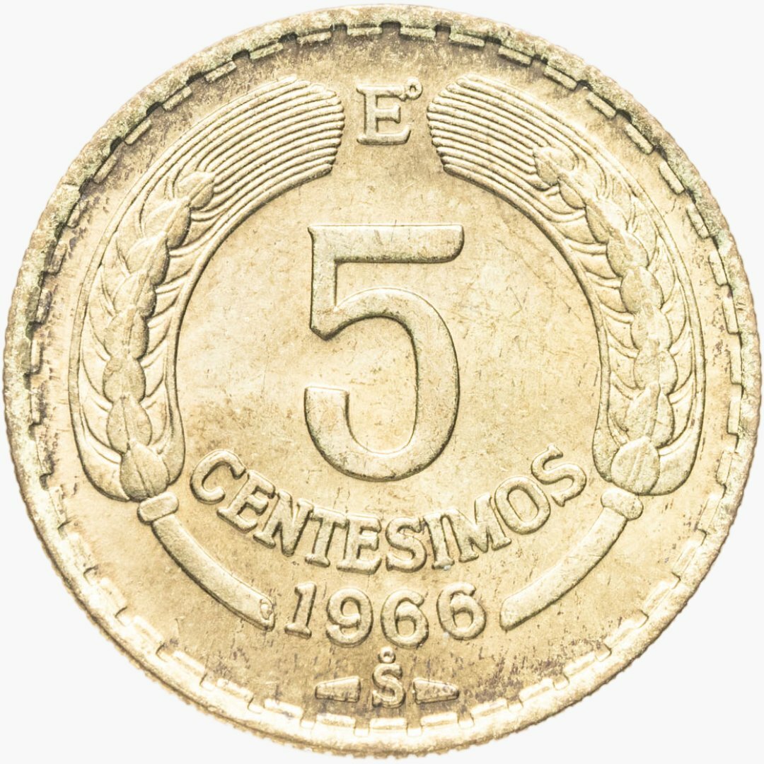 Чили 5 сентесимо centesimos 1966, Бронза, в сохранности AU