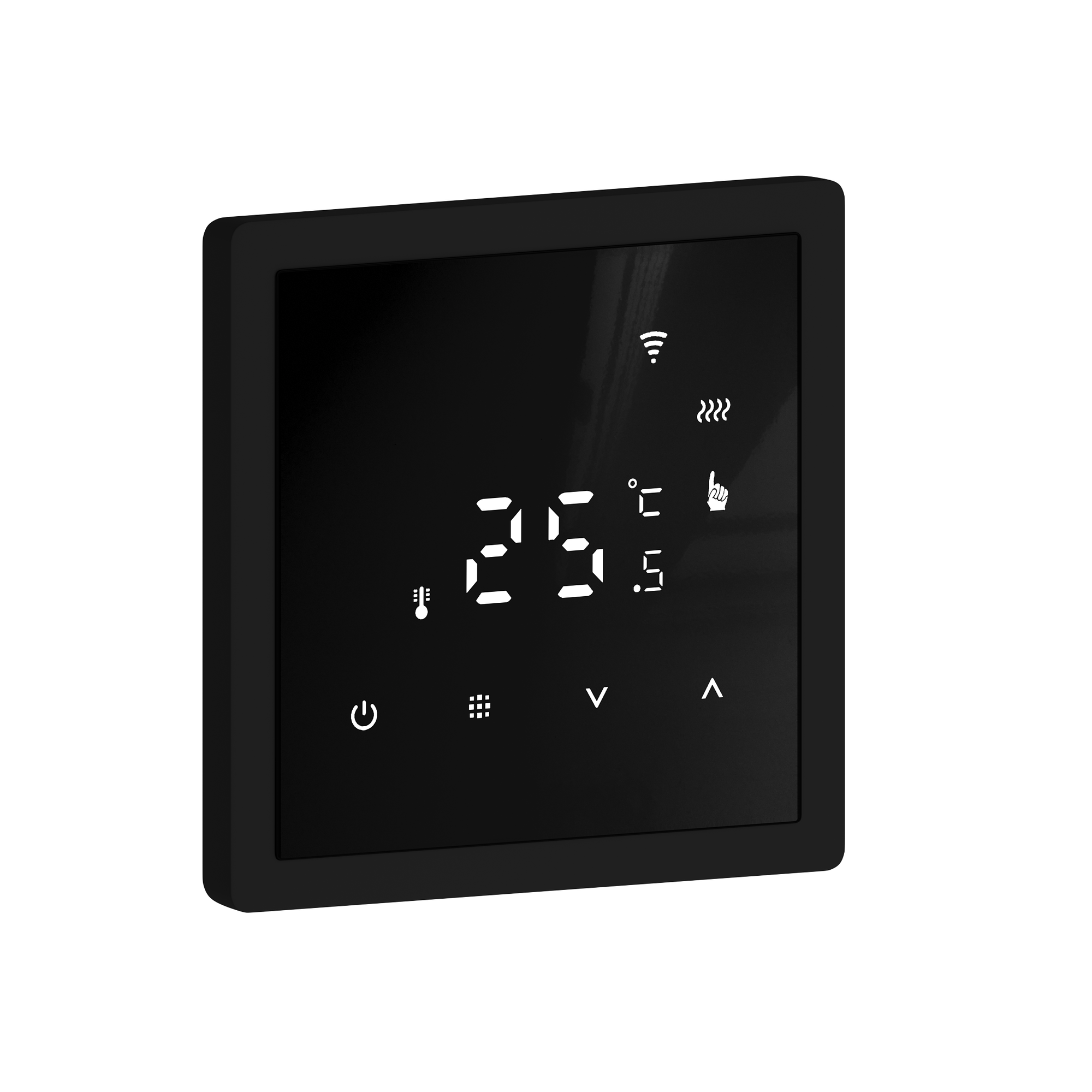 Термостат с датчиком температуры, 16A, стекло черное 70х70мм, цвет матовый карбон, серия R98, Donel