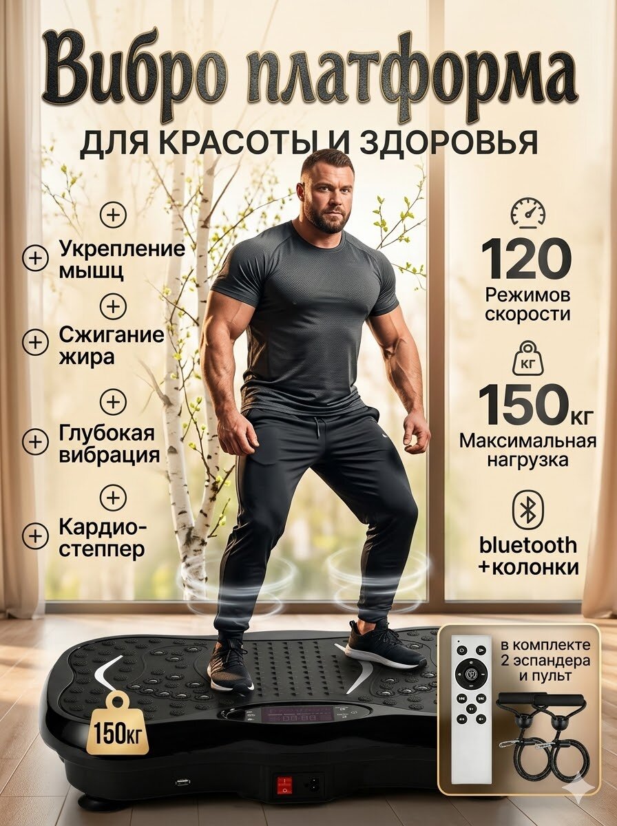 Виброплатформа для похудения тренажер до 200 кг С блютуз，регулировка амплитуды, 49 программ