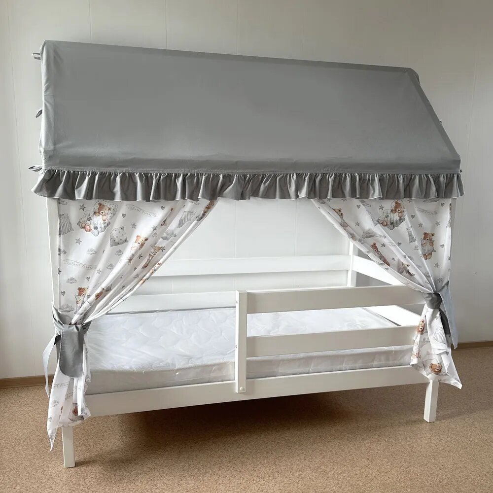 Балдахин на кроватку домик 80х160 см. Крыша на кровать домик со шторками ТД-49