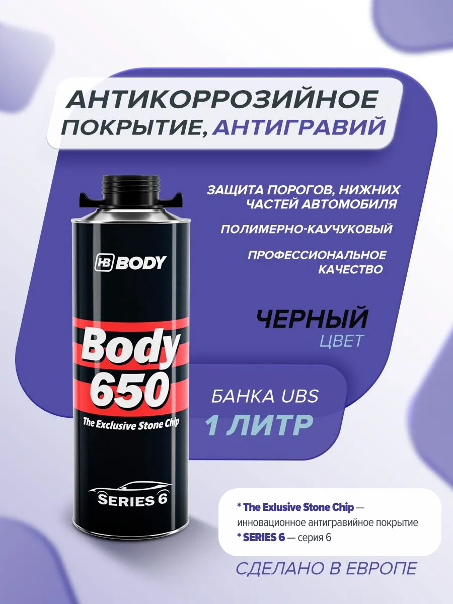 Антикоррозийное покрытие, антигравий для авто 1 кг черный / HB BODY 650 / каучуковое покрытие, евробаллон под пистолет
