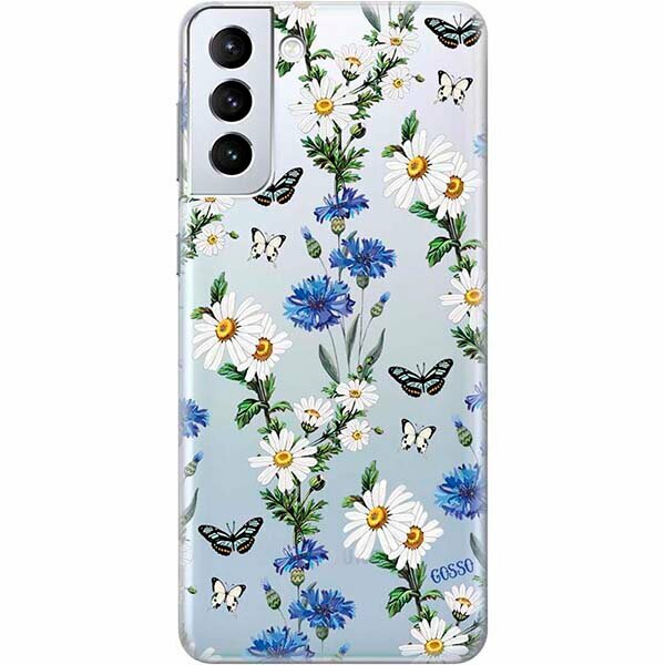 Ультратонкий силиконовый чехол-накладка ClearView 3D для Samsung Galaxy S21+ с принтом "Hello, Camomiles"