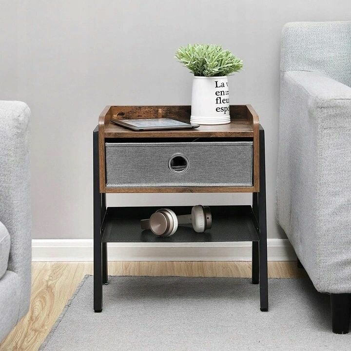 Прикроватная тумбочка Lux SONGMICS с ящиком 52.5 x 46.3x35 см, цвет черный/темно-коричневый, 10031982480