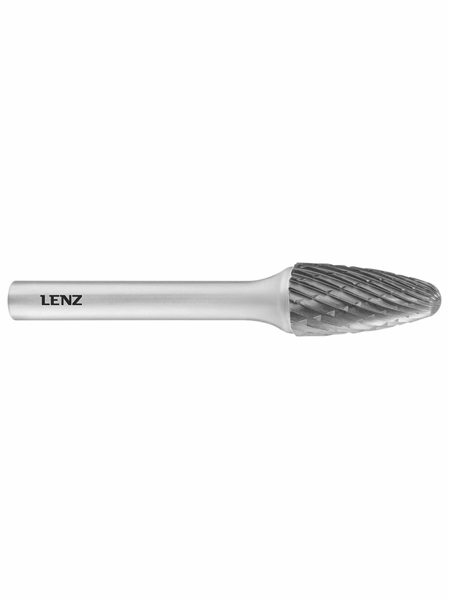 Борфреза твердосплавная по металлу LENZ, форма F, парабола с закругленной вершиной, 16х25х8х70 мм. Артикул LZBF 070 N4