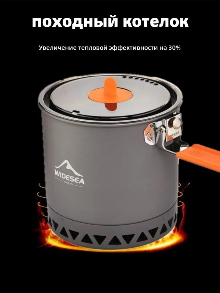 Походный котелок с теплообменником Widesea на 1-2 персоны. Емкость 1.6L