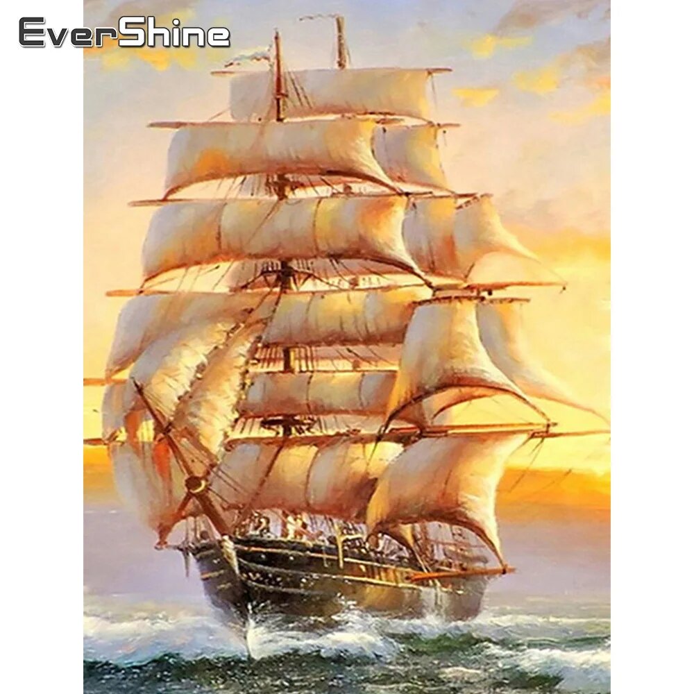 Алмазная живопись Парусник, 50x70 см, Square Drill