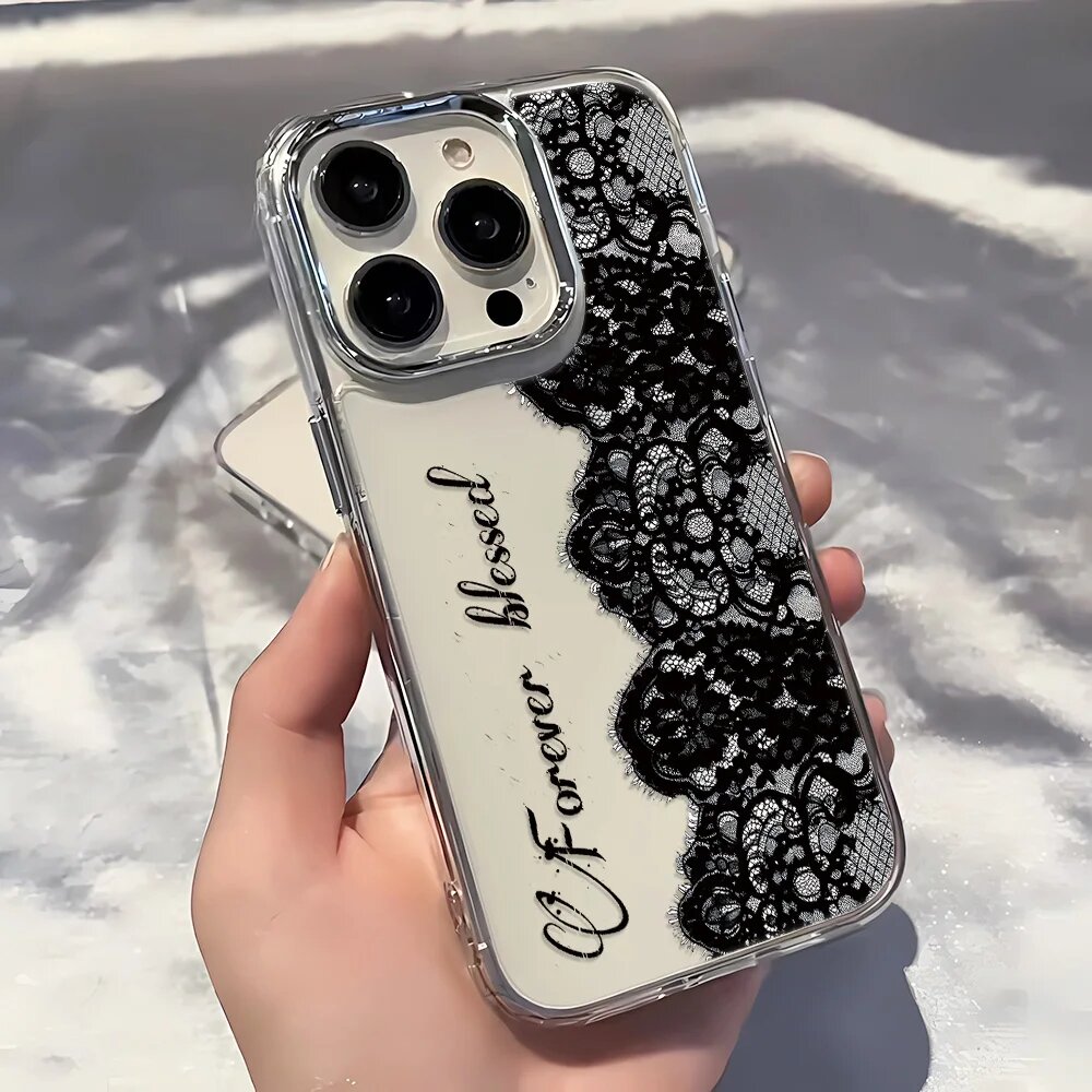 Чехол для iPhone 16 Pro с кружевным принтом "Forever Blessed"