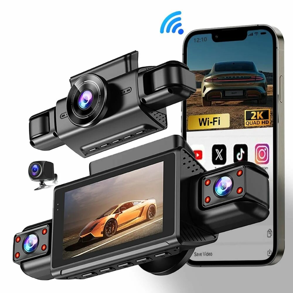 360° панорамный автомобильный видеорегистратор с ночным видением, Wi-Fi, циклической записью и поддержкой 256 ГБ