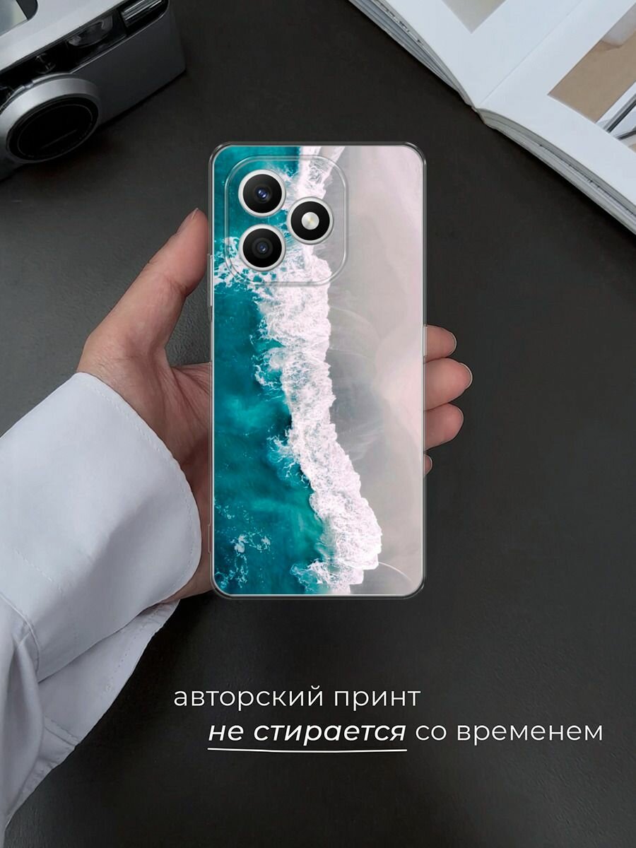 Силиконовый чехол на Honor X8d / Хонор X8d с принтом Бирюзовые волны — фото 1