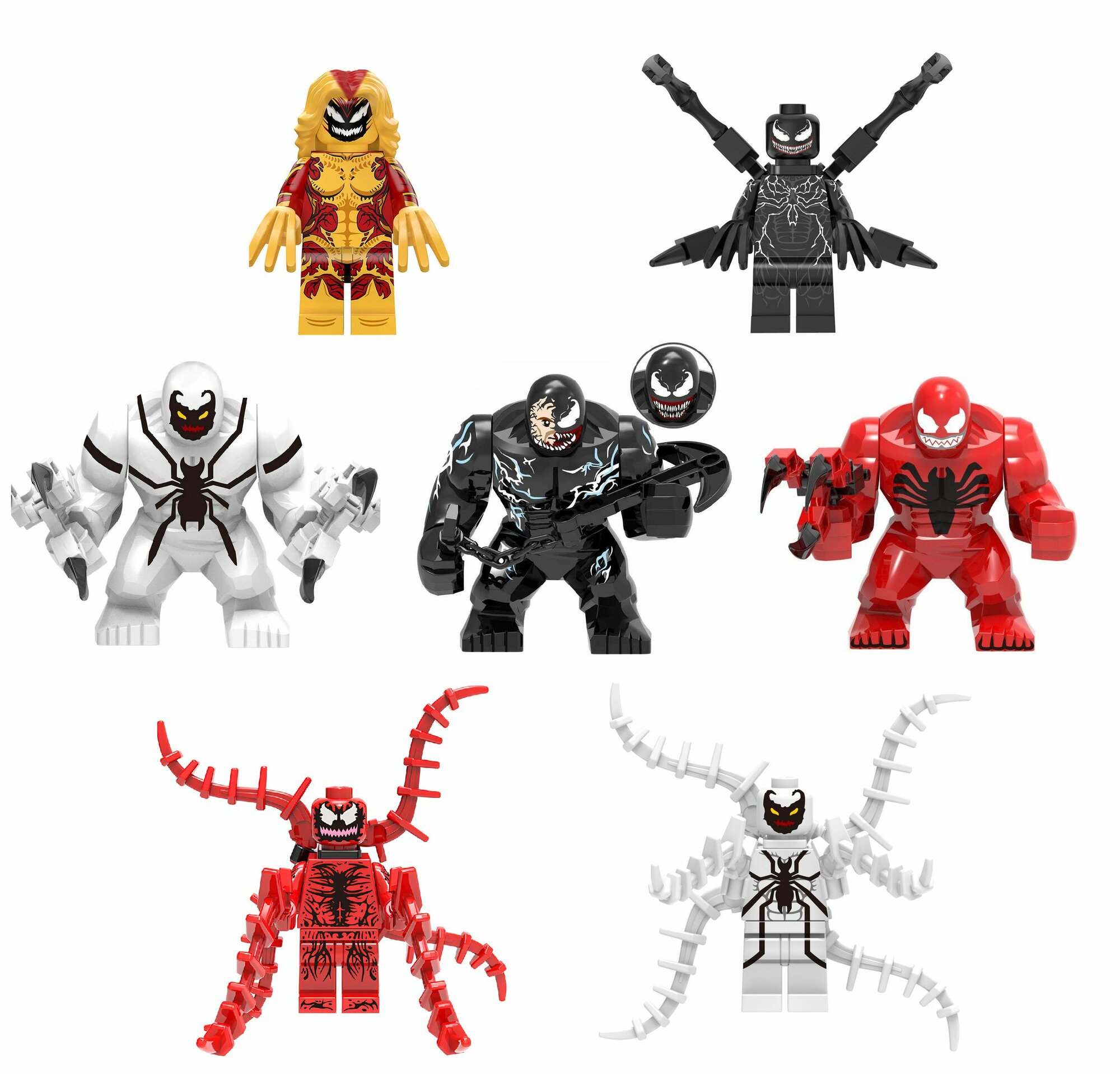 Набор минифигурок Человек Паук Веном Карнаж / Spider Man Venom Carnage совместимы с конструкторами 7шт (4.5-8см, пакет)