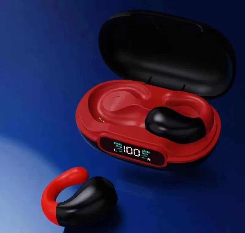 Беспроводные костные наушники Bluetooth с зарядным кейсом водонепроницаемые Q92 красный для продолжительного
