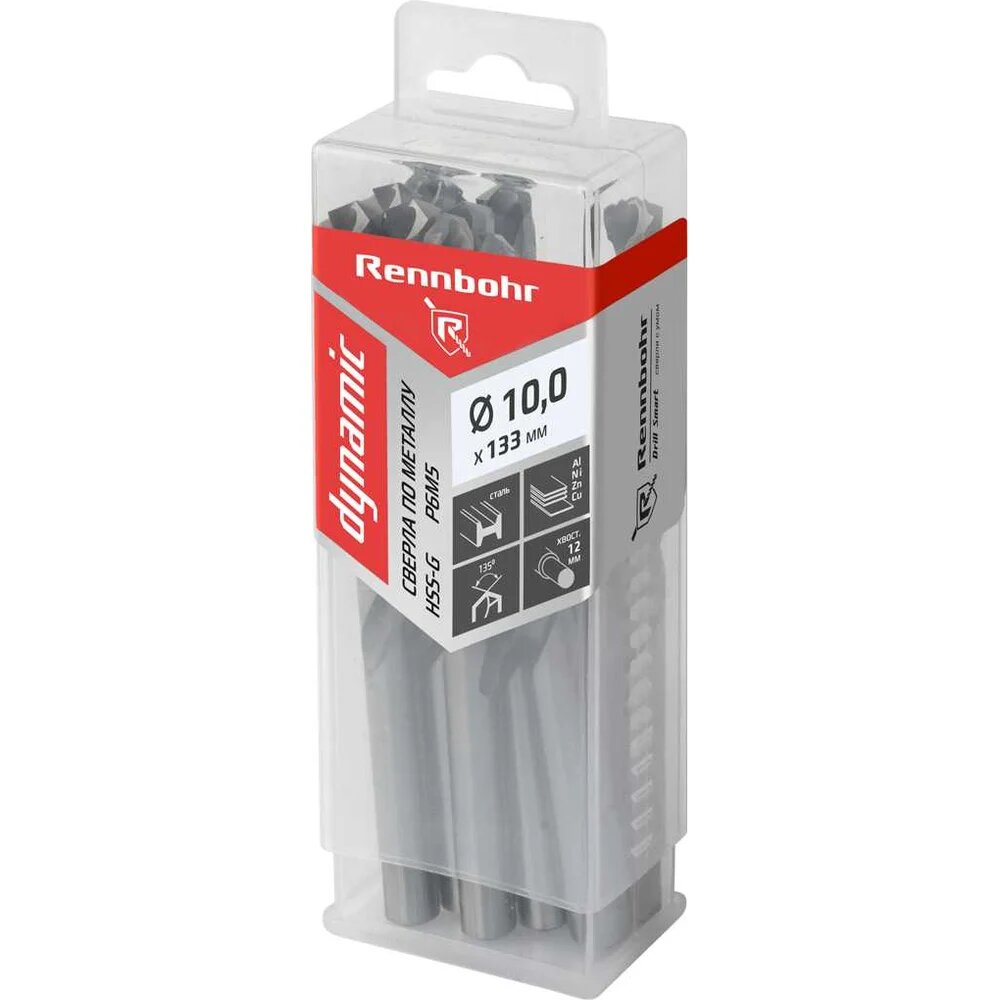 Сверло по металлу RENNBOHR DYNAMIC PROM 10.0x133 мм, HSS-G, P6M5, 10 шт/уп 666100