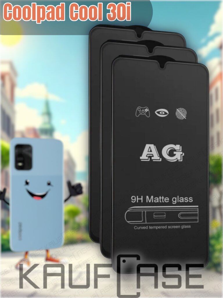 Стекло KaufCase антибликовое, комплект 3 шт для Coolpad Cool 30i (6.56"), черная рамка. На экран