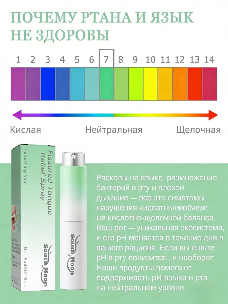 Спрей для облегчения симптомов трещин на языке, освежающий дыхание и устраняющий неприятный запах изо рта — фото 1