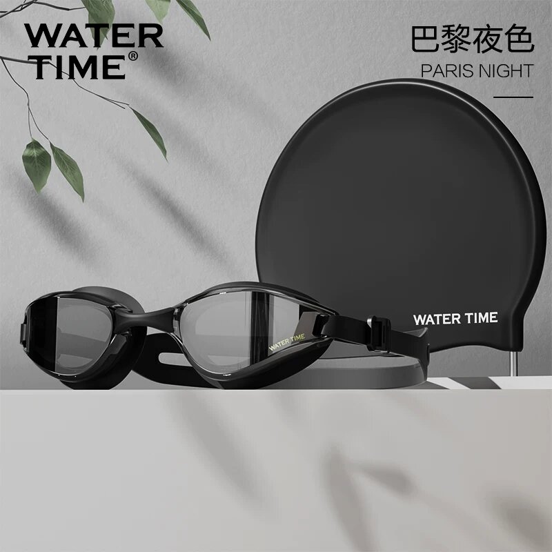 WaterTime Paris Night REVO+ Анти-туманные плавательные очки с черной большой шапочкой для 500 диоптрий