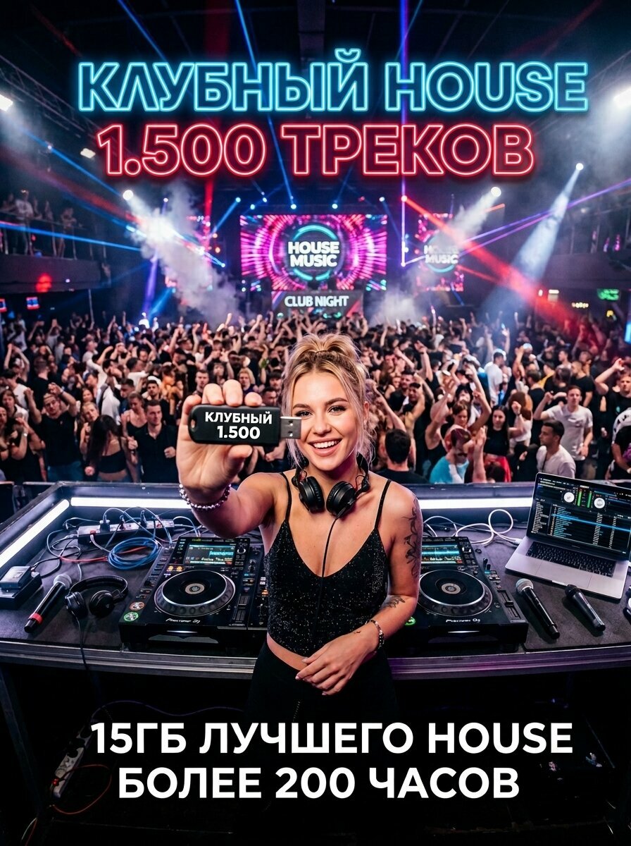 Музыка клубный HOUSЕ 1.500 треков на USB флешке.