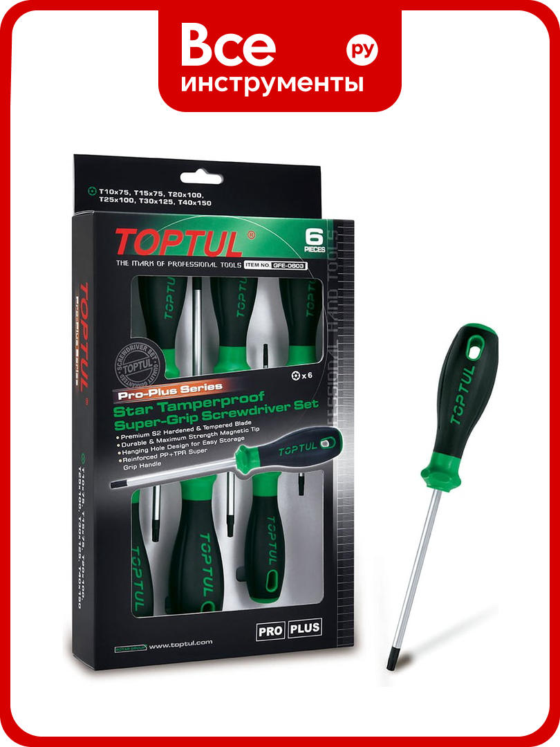 Набор отверток TOPTUL TORX с отверстием T10-T40 серии Pro-Plus, 6 предметов в картоне GFE-0603