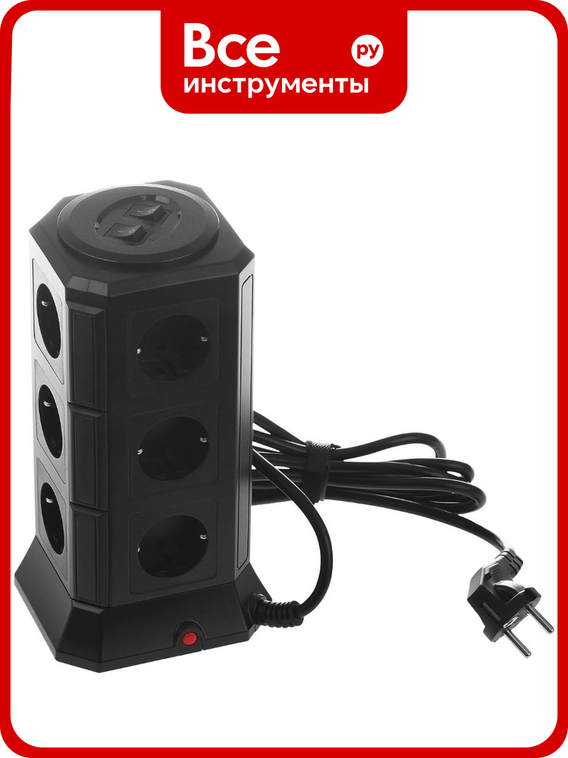 Сетевой фильтр QUMO Power Tower Pro 12SP5U P-0001 , 12 розеток, 2200 Вт, 10A, кабель 2м 3*1 мм чистая медь, пожаробезопасный пластик, евровилка, 5 USB портов 4.5A суммарно 30556