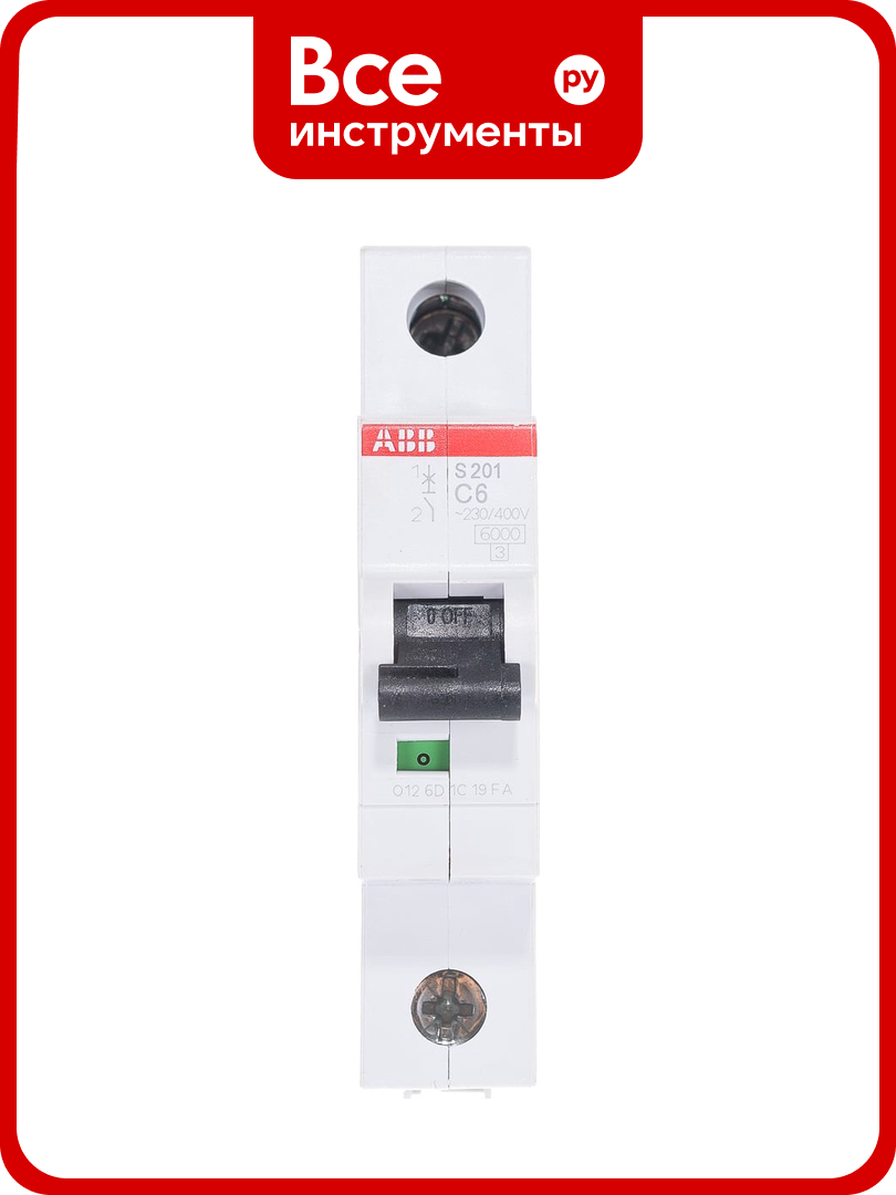 Автоматический модульный выключатель ABB 1п C S201 6кА 6А 2CDS251001R0064 серый корпус DIN‑рейка