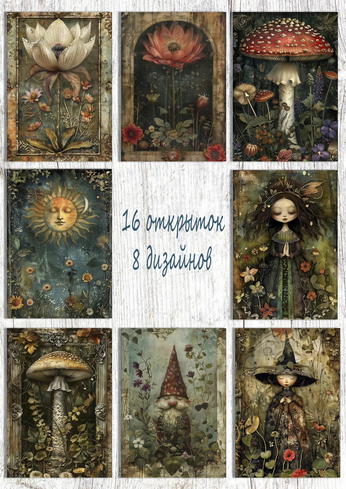 Открытки Сказочный лес, 16 штук