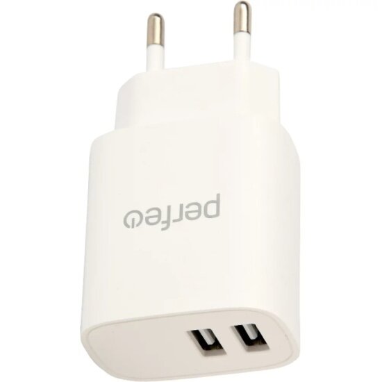 Зарядное устройство Perfeo 2xUSB, 2.4А, белый