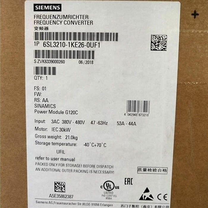 Модуль Siemens 6SL3210-1KE26-0UF1 Inverters 30KW 6SL3210-1KE26-0UF1