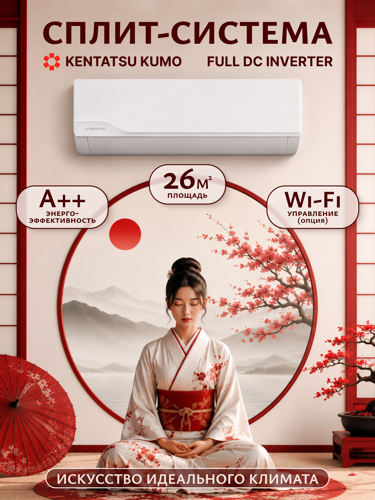Сплит-система Kentatsu Kumo KSGKU26HZRN1 Full DC Inverter 9000 BTU до 26 м² охлаждение и обогрев А++