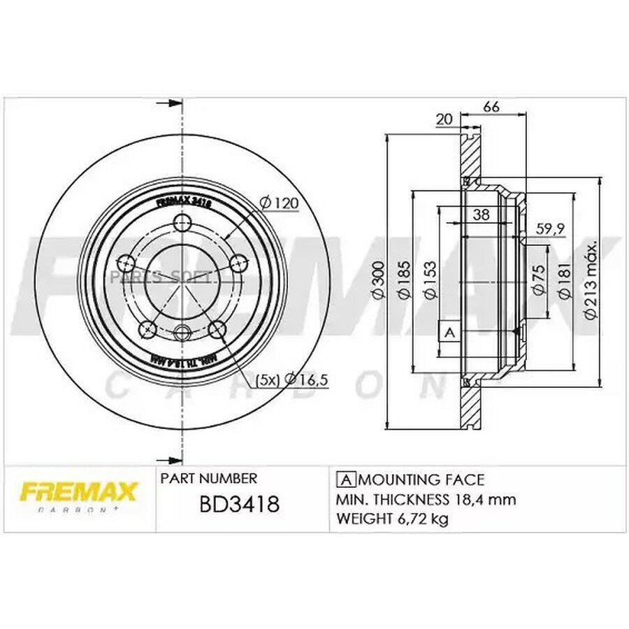 Диск тормозной задний BMW, Manufacturer BMW 3 11-18, 4 13-18 от официального дистрибьютора, FREMAX, артикул BD3418