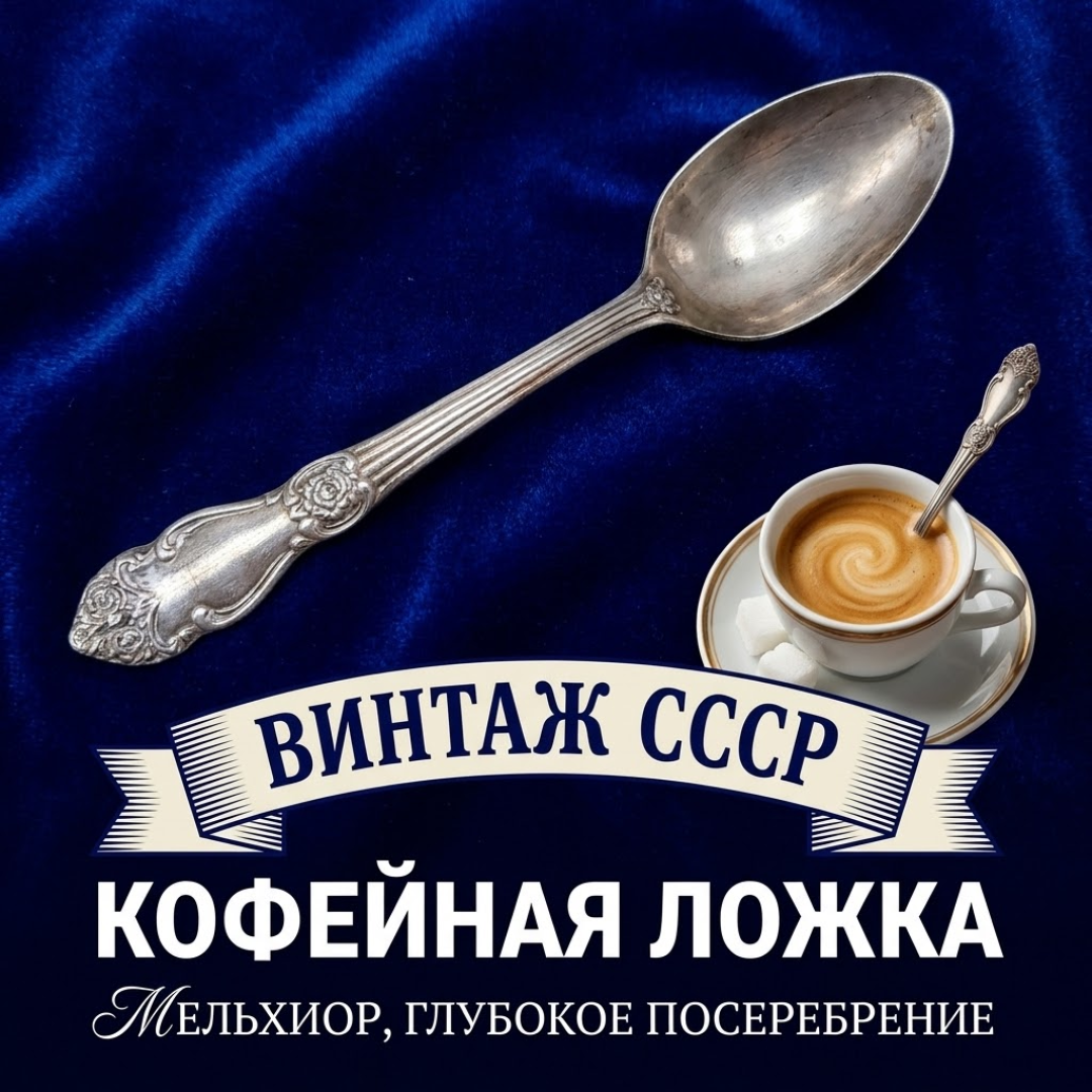 Винтажная кофейная ложка 11 см Серебряная роза, МНЦ, СССР.