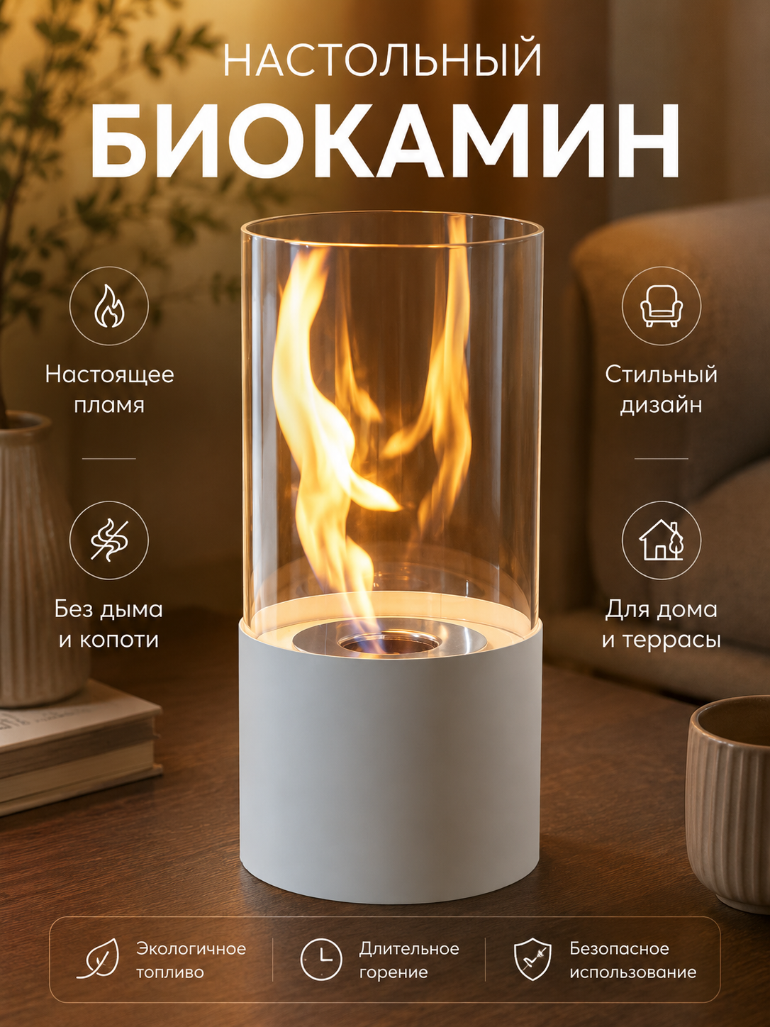 Биокамин. Бренд JHY DESIGN. Настольный мини-камин. Настольная установка. Живой огонь.
