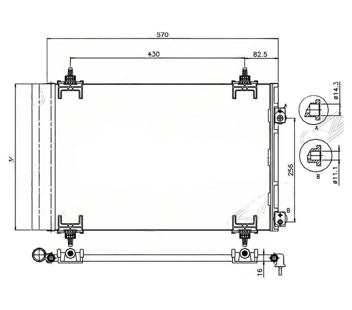 Радиатор SAT ST-PG38-394-0 кондиционера Peugeot 308 07-15 / Citroen Berlingo 08-22