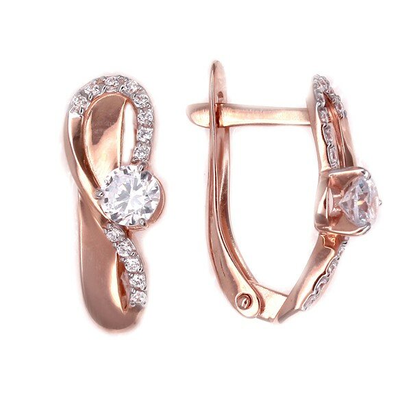 Серьги, красное золото, 585 проба, фианит