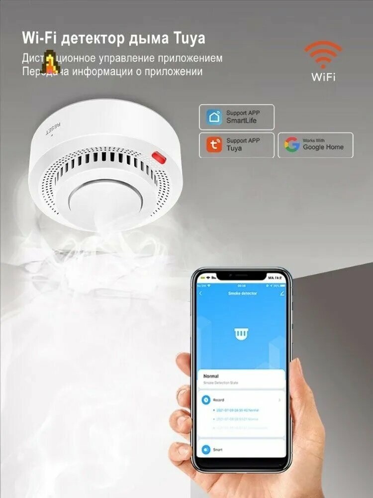 Умный детектор дыма Tuya WiFi — фото 1