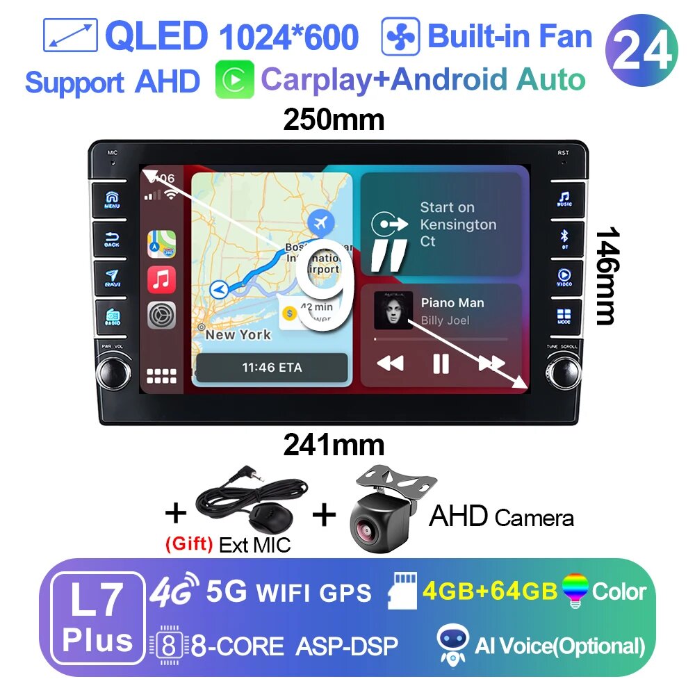 Автомагнитола 10" Android 16 CarPlay GPS 4/64GB CAM