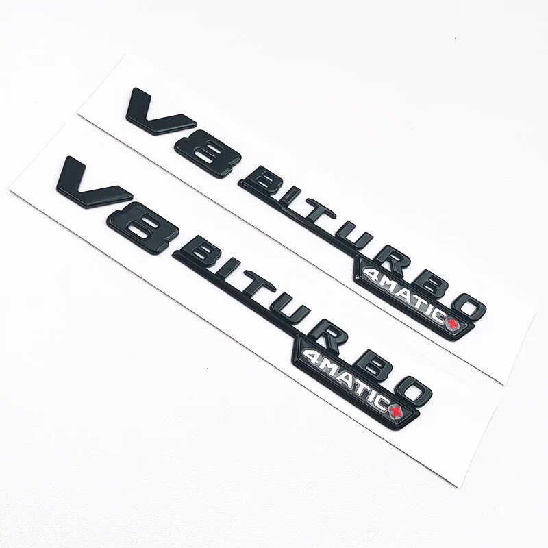 3D ABS Черный E63S V8 BITURBO 4MATIC Логотип Mercedes Benz AMG W212 W213 Значок 2PCS V8 BI 4MATIC