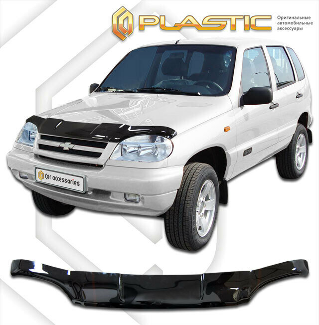 Дефлектор капота Chevrolet Niva 2001-2009 Черный глянцевый СА Пластик