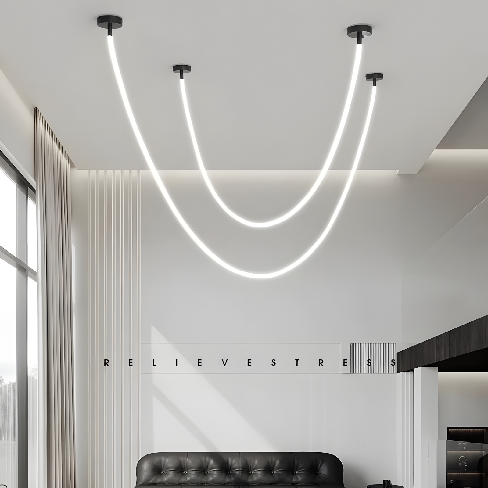XIUAN Силиконовая люстра 110В, Black ceiling base, AC 220V-240V, Nature Light, 1pcs L 300cm
