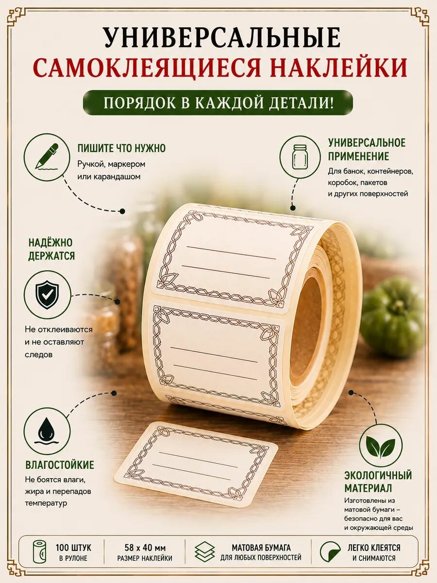 Наклейки на банки / бутылку / коробку с заготовками. 100шт 58х40 stic101-100