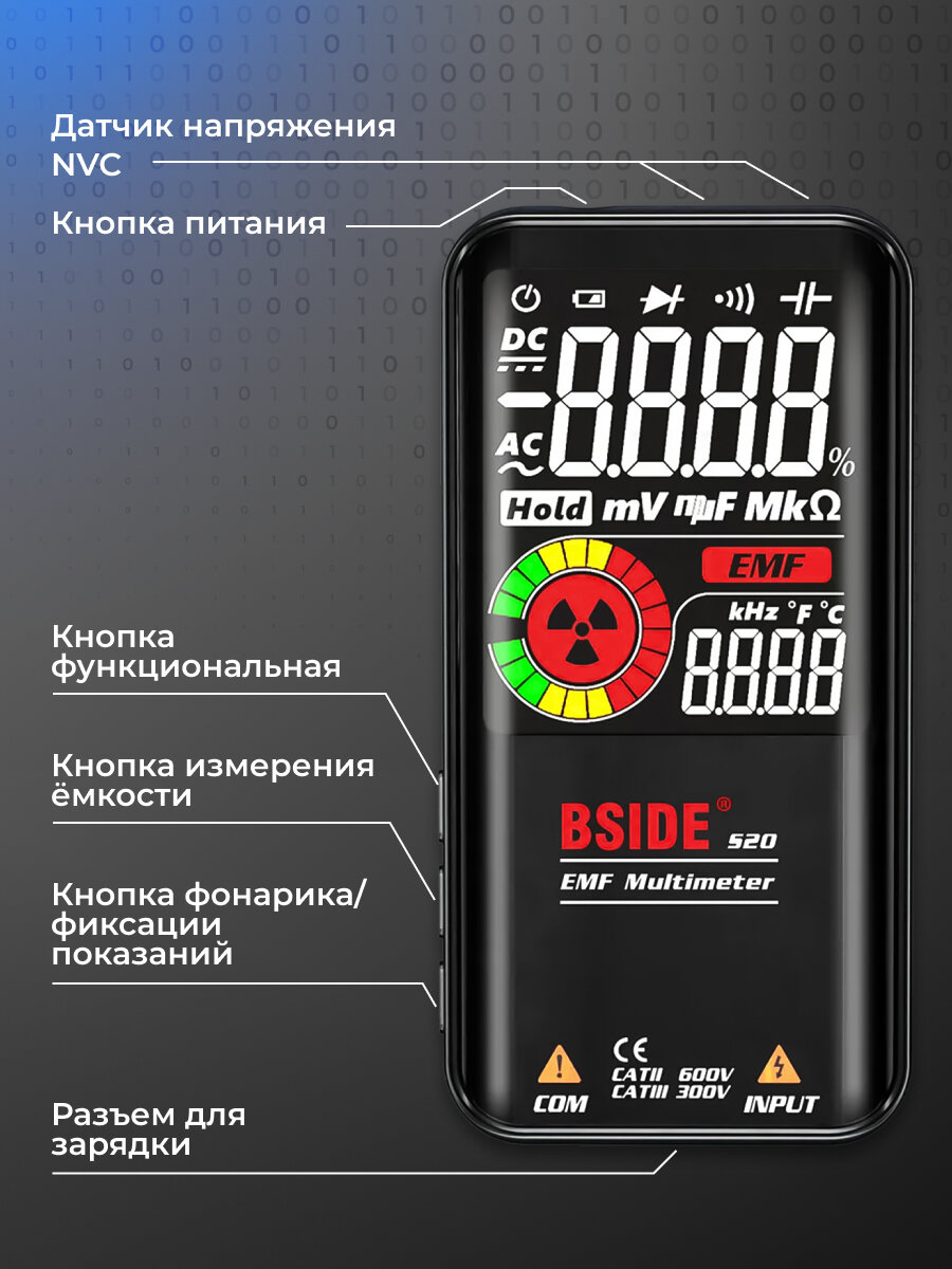 Мультиметр BSIDE EMF S20, подсветка, автоматическое выключение — фото 1