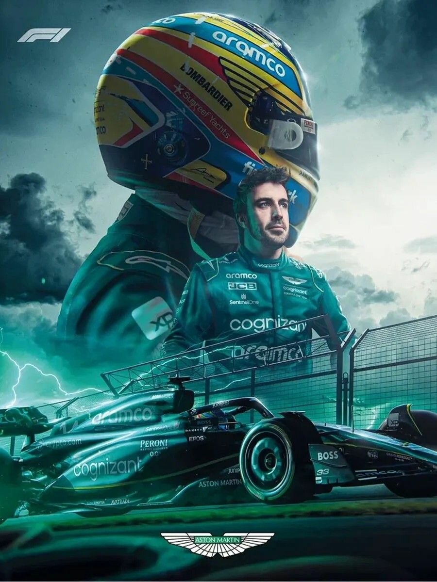 Постер(40х50 см). Автоспорт - Формула 1 - Фернандо Алонсо Aston Martin