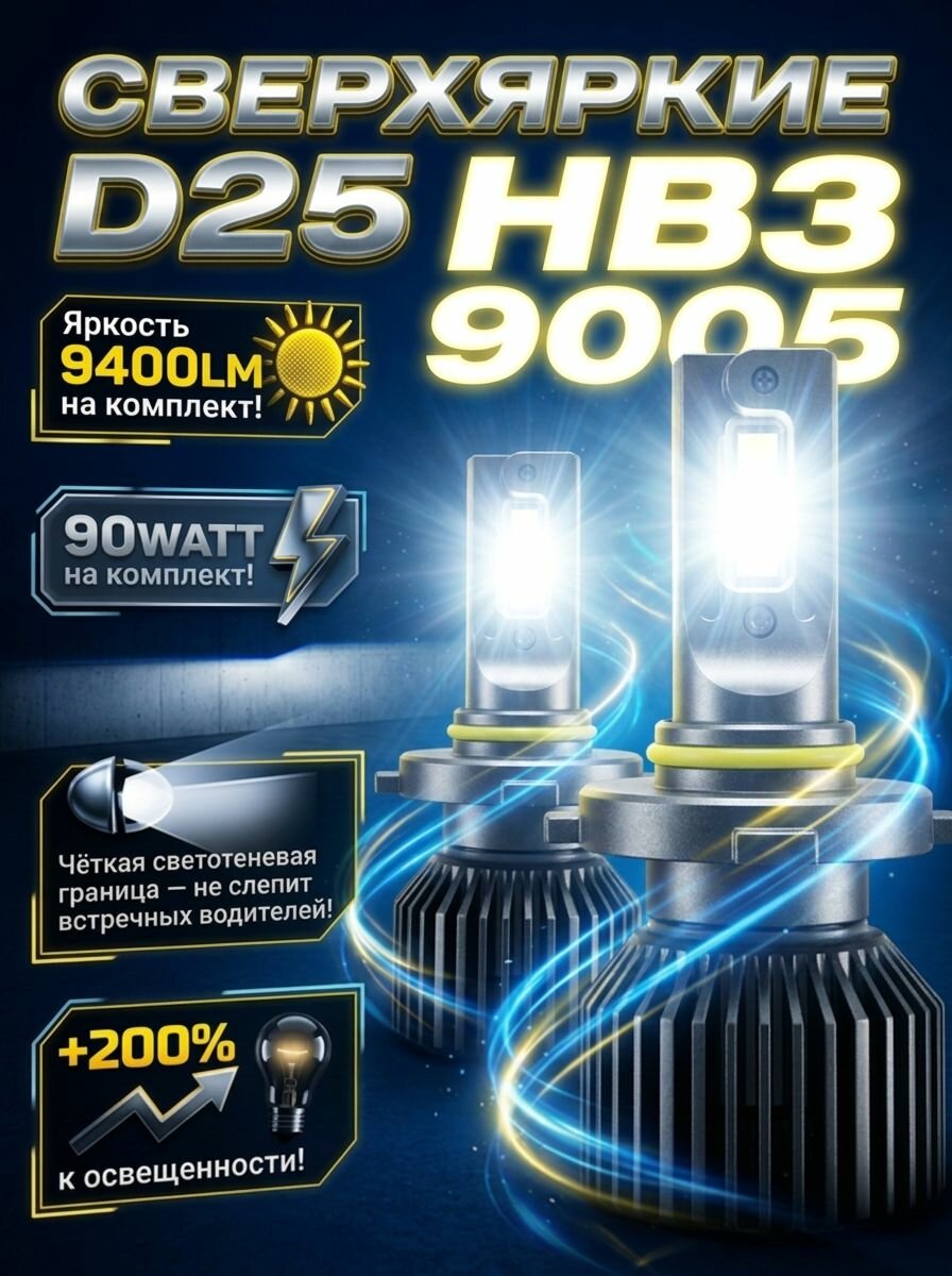 Светодиодные лампы Vizant D25 цоколь HB3 9005 с чипом TX CSP 3570 9400lm 5000k