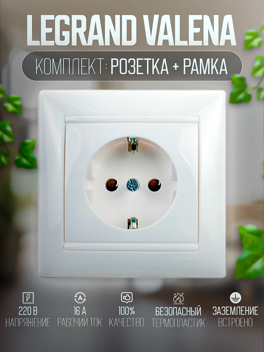 Розетка с рамкой Legrand Valena, цвет белый